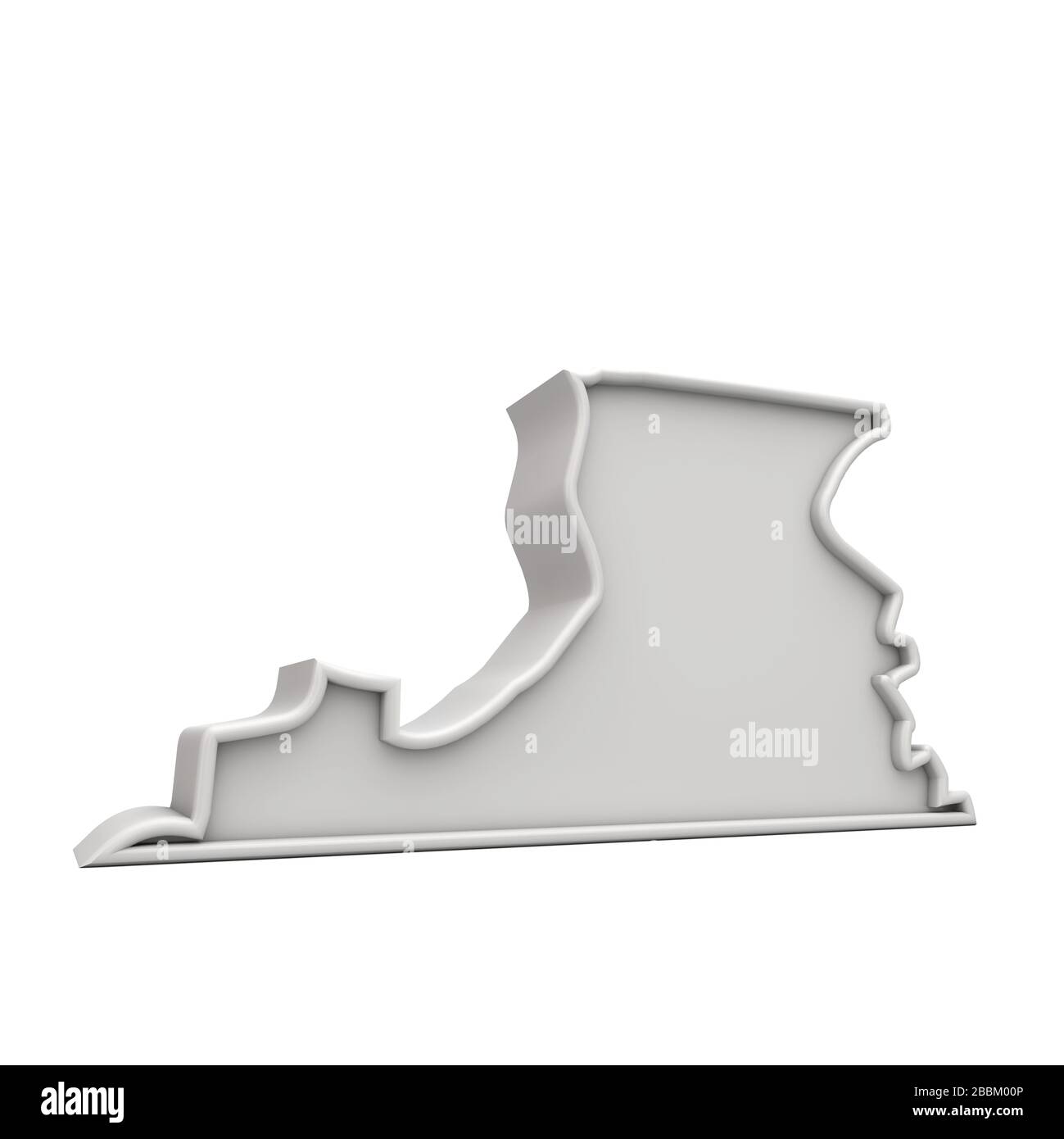 American state of Virginia, simple 3D map in white grey. 3D Rendering ...