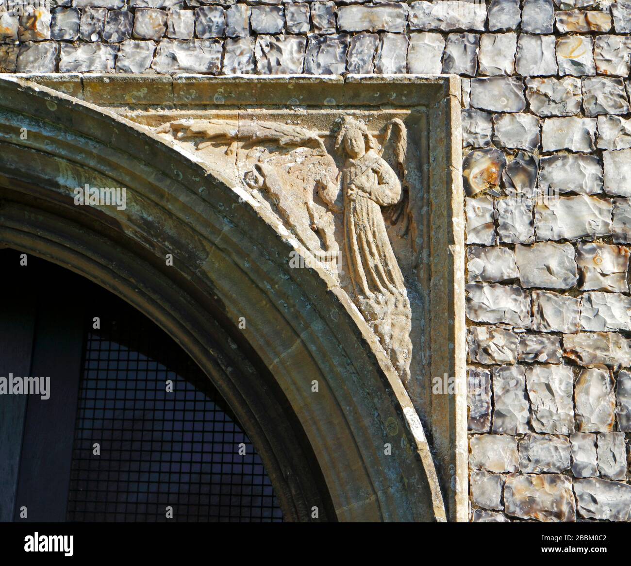 Spandrel with angel in 15th century south porch at the parish Church of ...