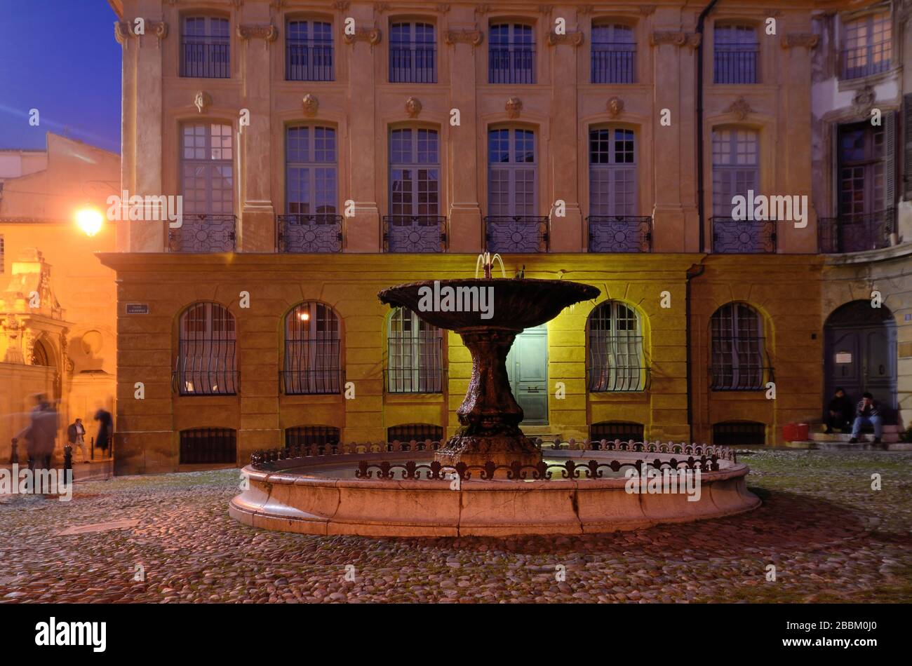 Place d'Albertas Town Square & Street Fountain at Night Aix-en-Provence ...