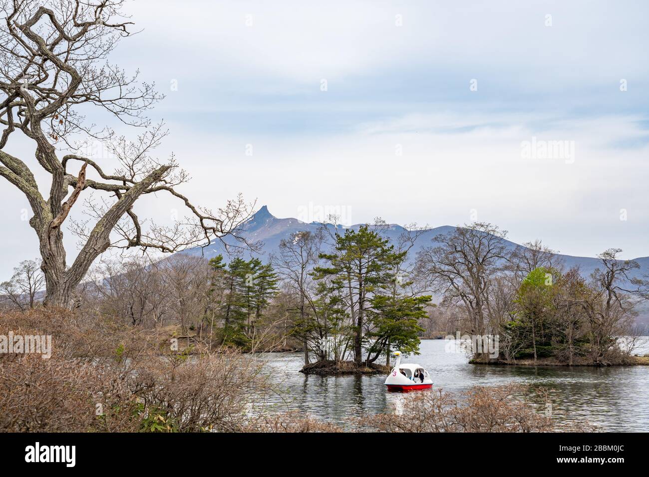 Scenery view from Lake Onuma on sunny day with Mt. Hokkaido Koma-ga ...