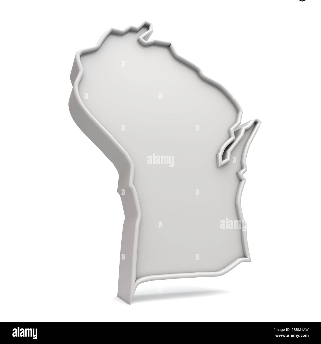 American state of Wisconsin, simple 3D map in white grey. 3D Rendering ...