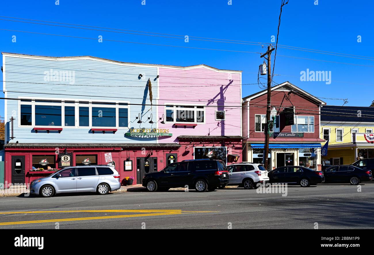 Traditional general stores on the Main Street of North Conway, New ...