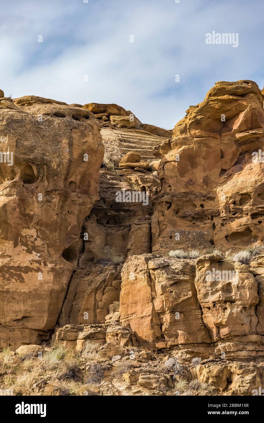 Chacoan stairway, one of the straight roads made by the ancestral ...
