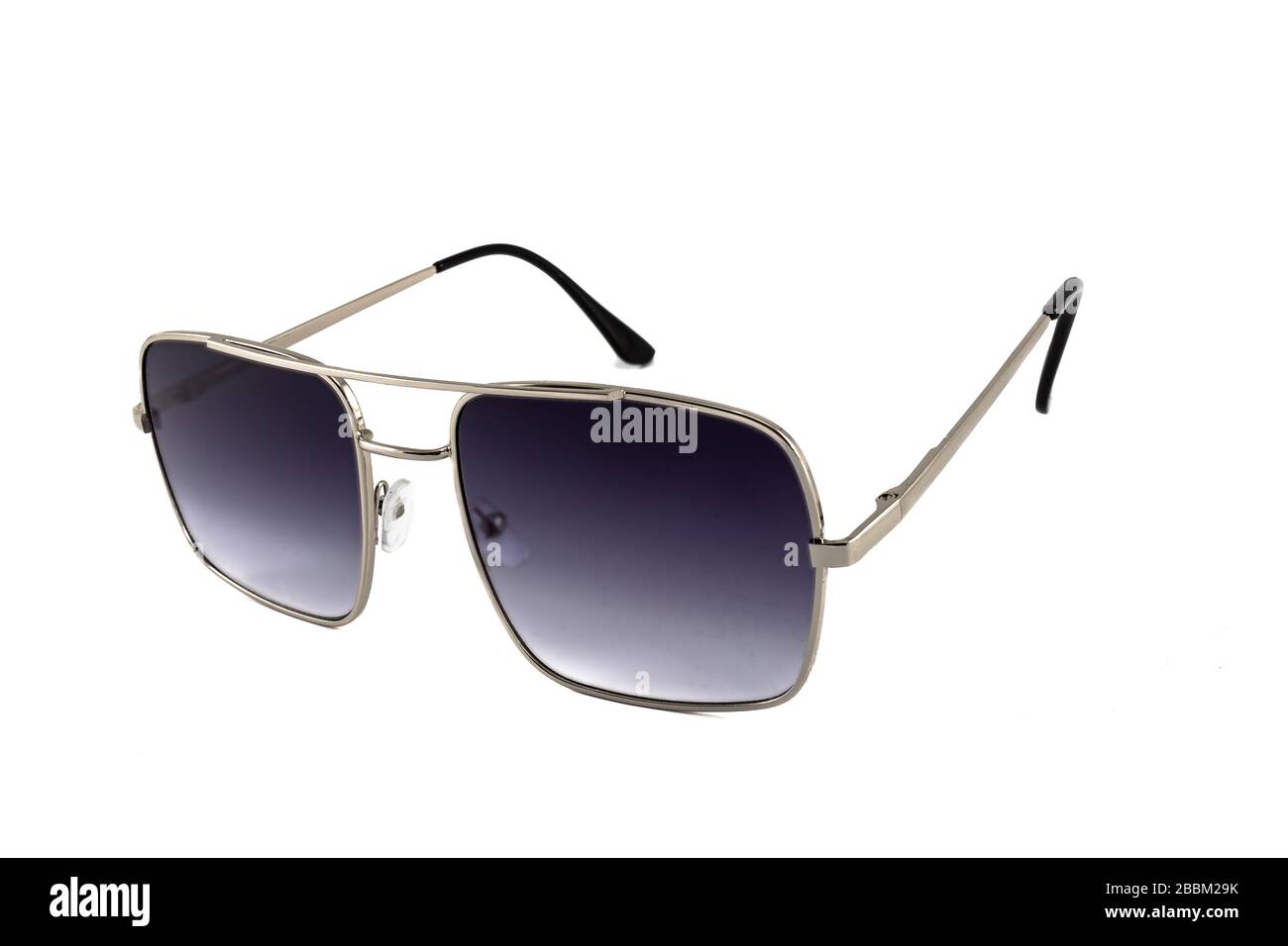 Black pilot aviator sunglasses with gold rimmed isolated white ...