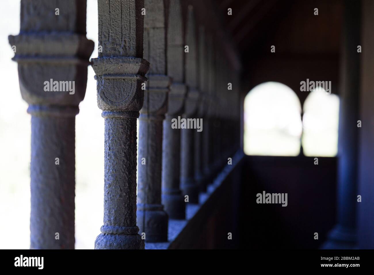 Norwegian old, traditional, church walkway. Covered with black church ...