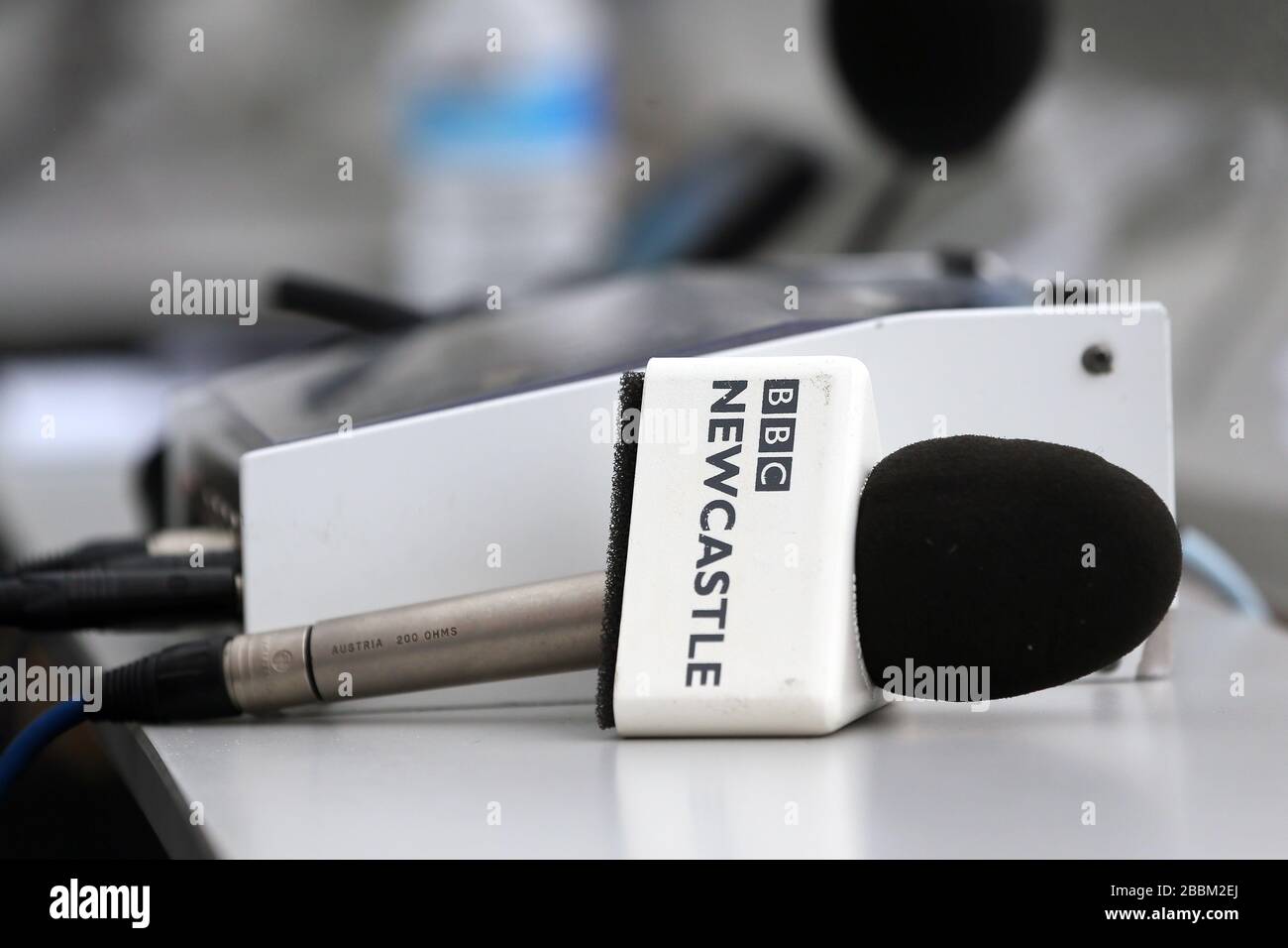 A general view of BBC Newcastle microphone ahead of the match Stock ...