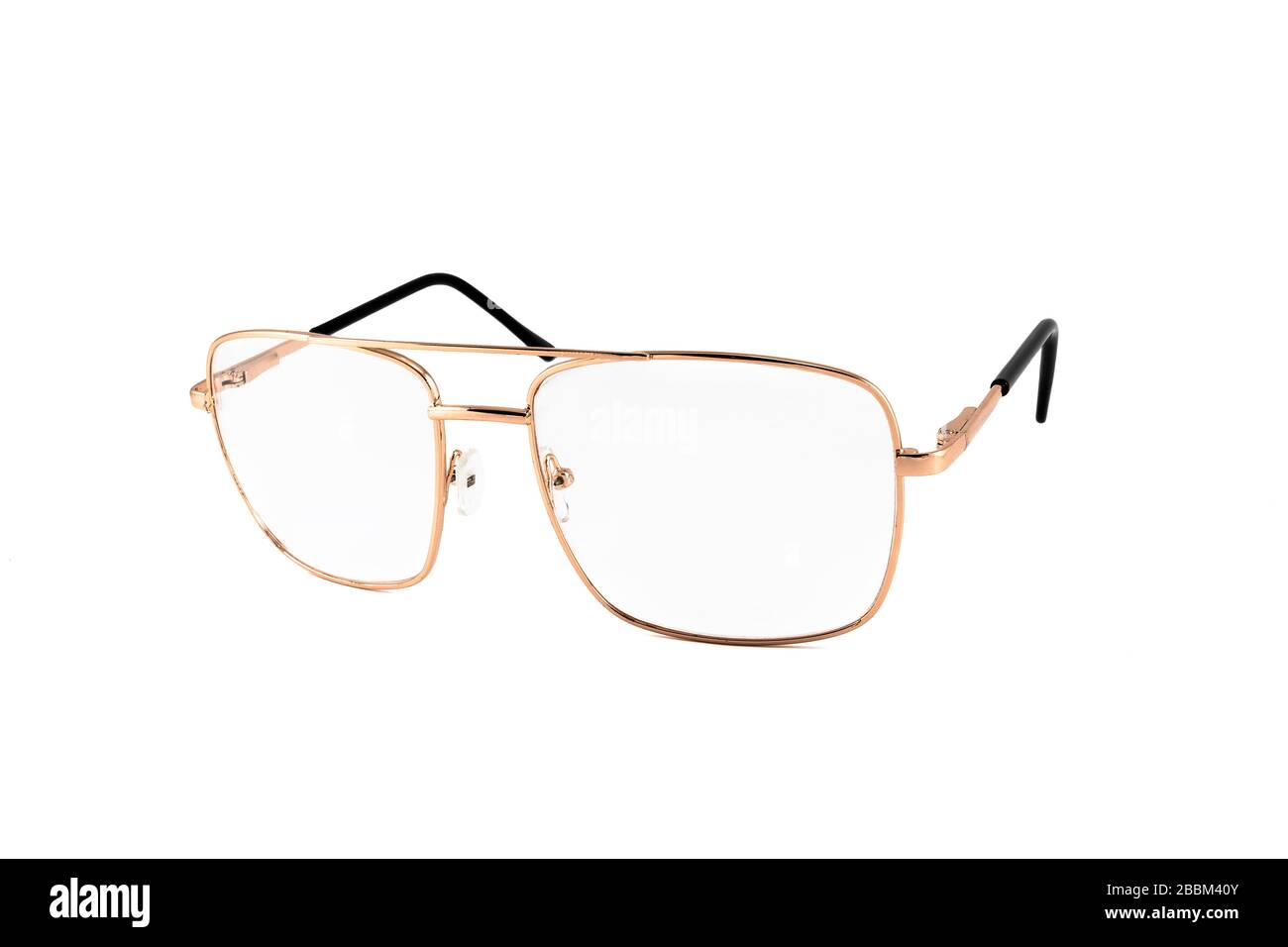 Gold rimmed pilot aviator reading sunglasses isolated white background ...