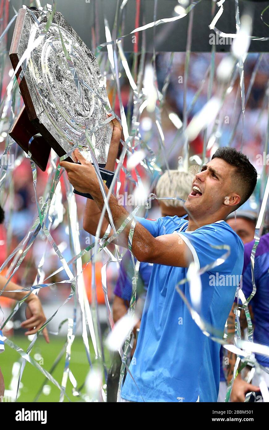 Manchester City's Rodri lifts the Community Shield trophy Stock Photo ...