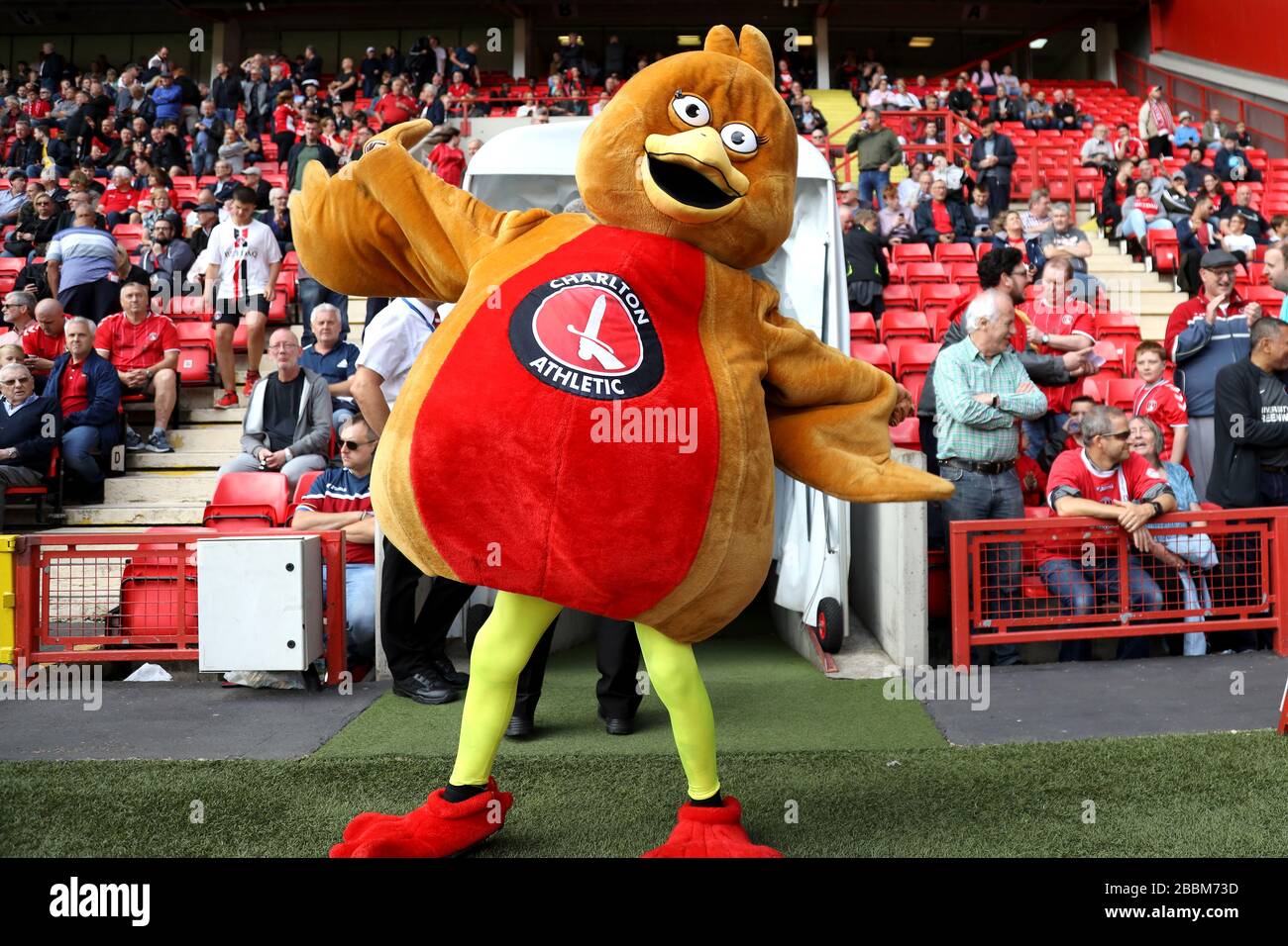Charlton Athletic mascot Robyn entertains the crowd before the match ...