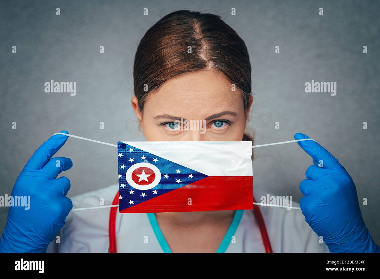 Coronavirus in U.S. State Ohio, Female Doctor Portrait, protect Face ...