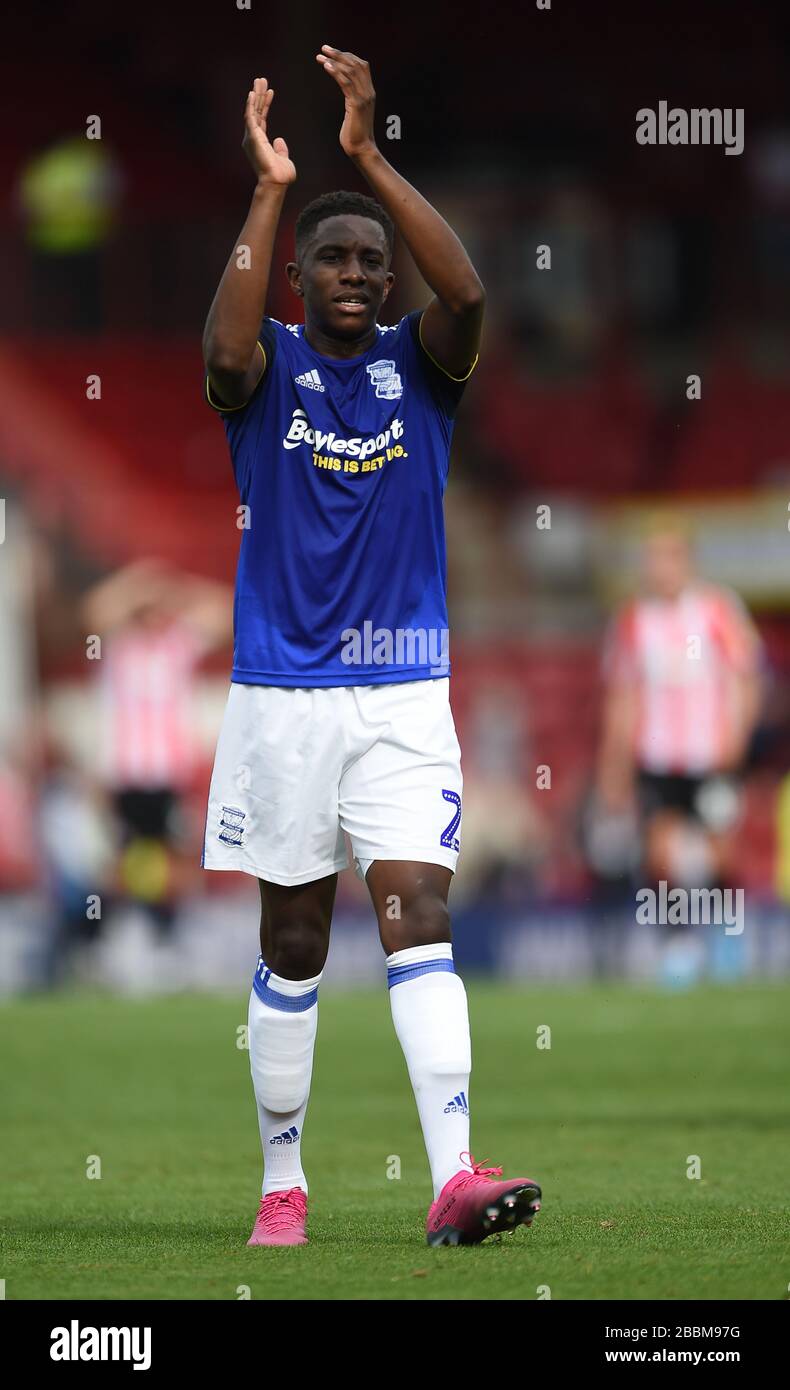 Birmingham City's Wes Harding applauds the away fans at full time Stock ...