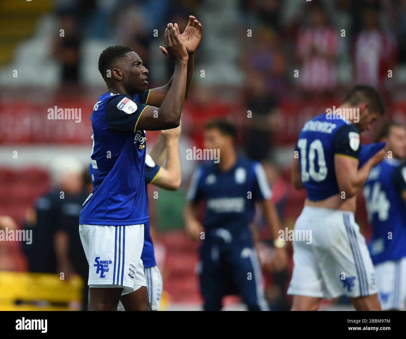 Birmingham City's Wes Harding applauds the away fans at full time Stock ...