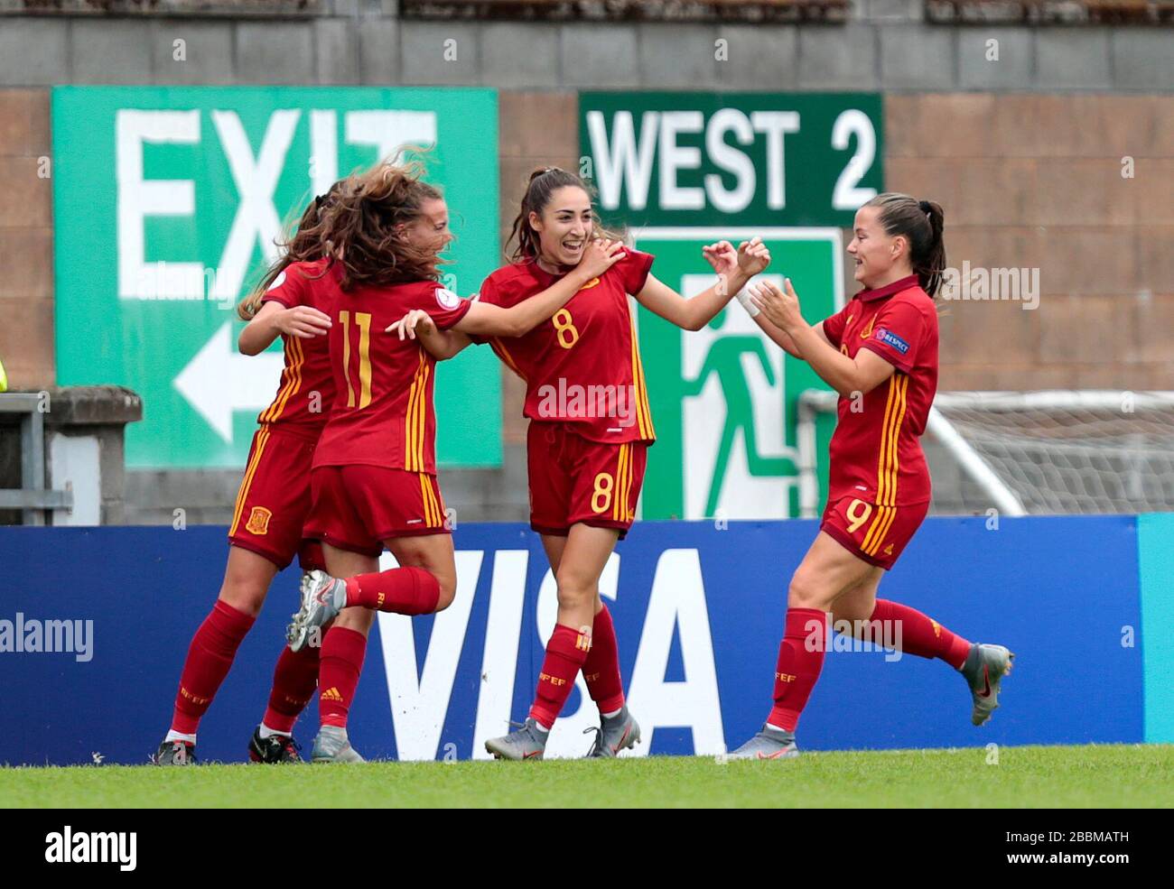 Spain's Olga Carmona (centre) celebrates scoring her side's first goal ...