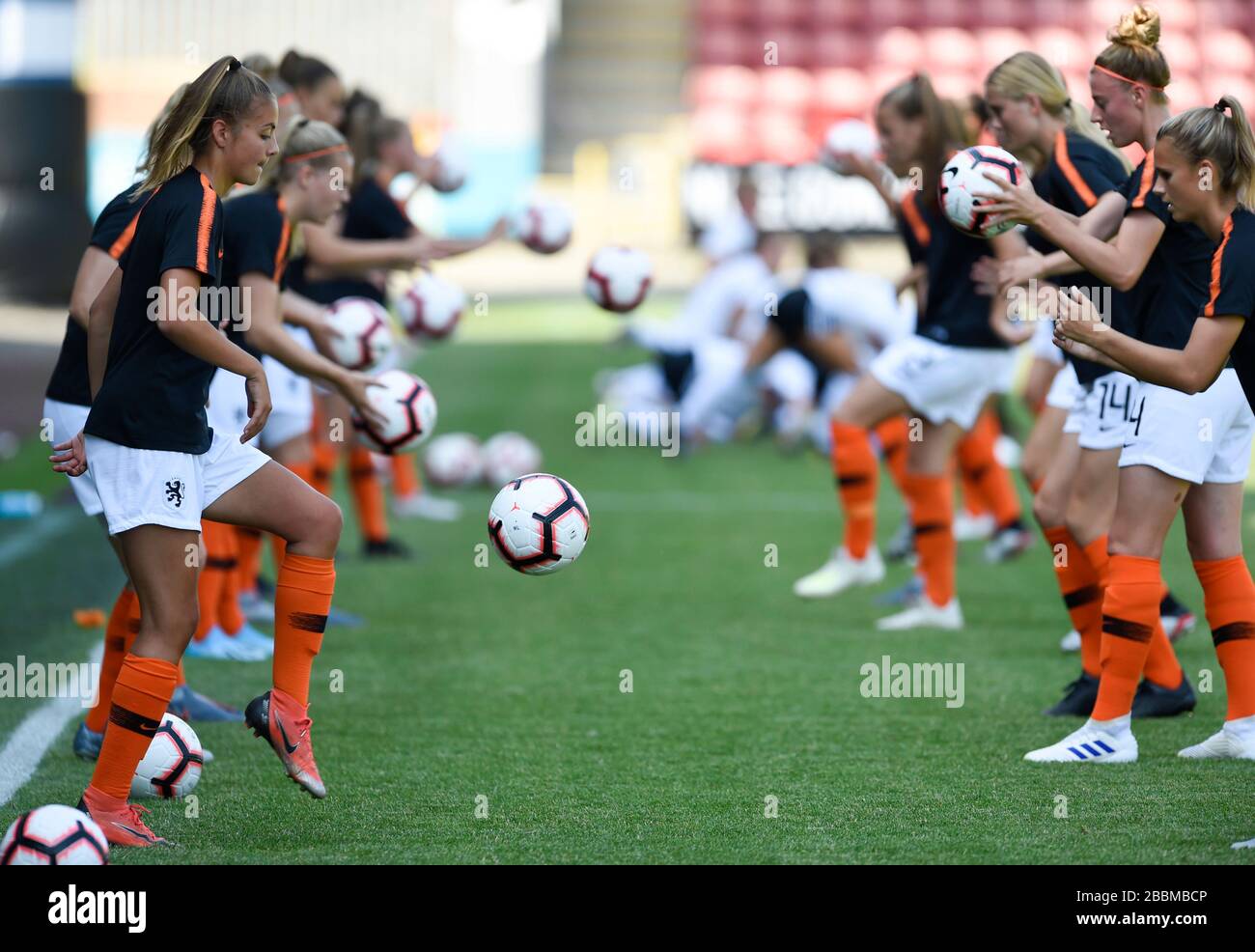 Netherlands players during the warm up before the UEFA Women's Under 19 ...