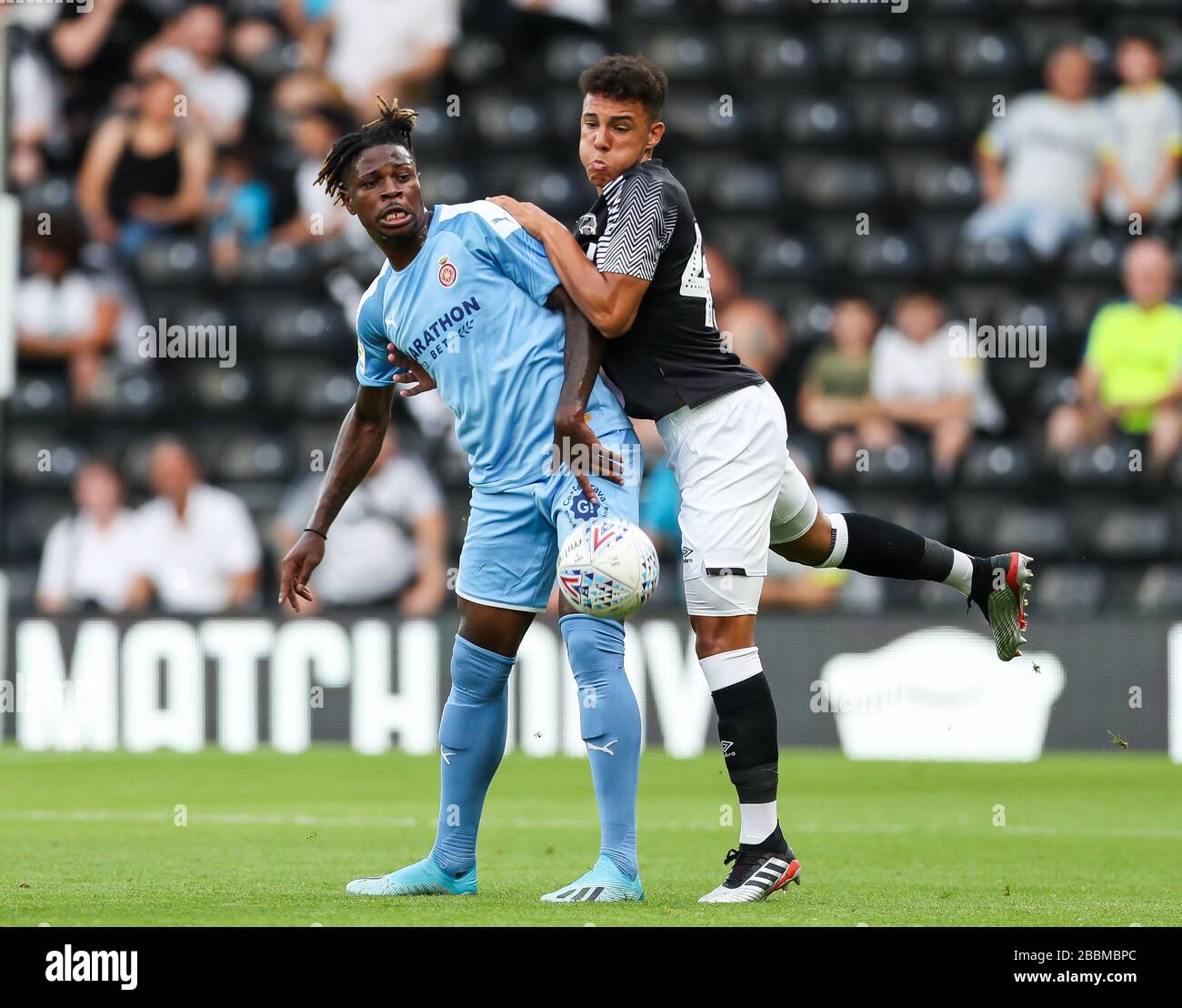 Derby County's Lee Buchanan and Girona's Kevin Soni during the Pre ...