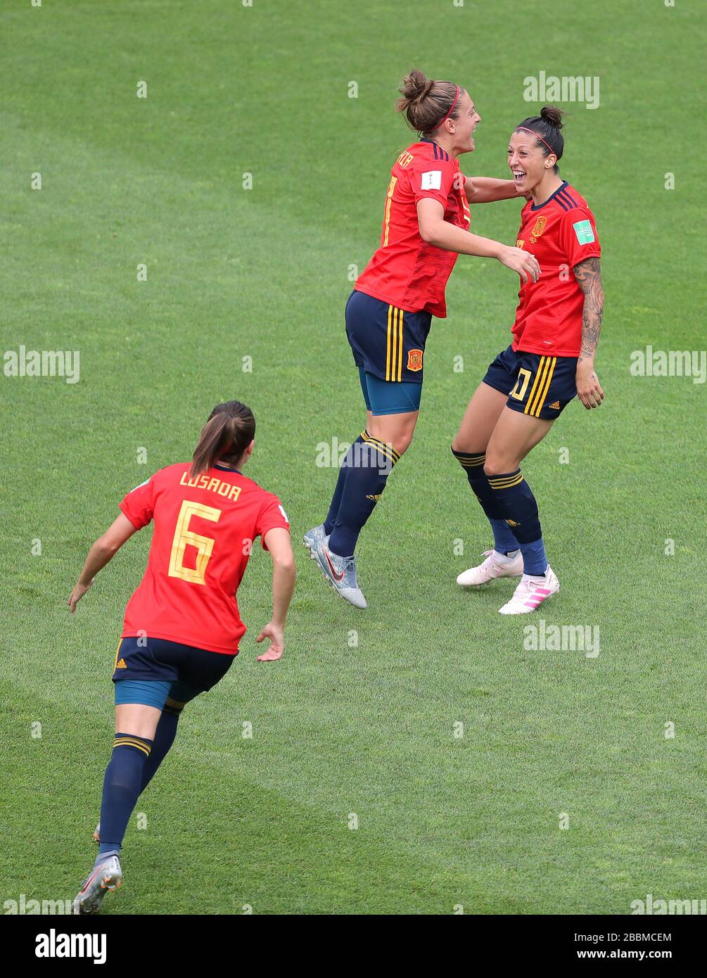 Spain's Jennifer Hermoso (right) celebrates scoring her side's first ...