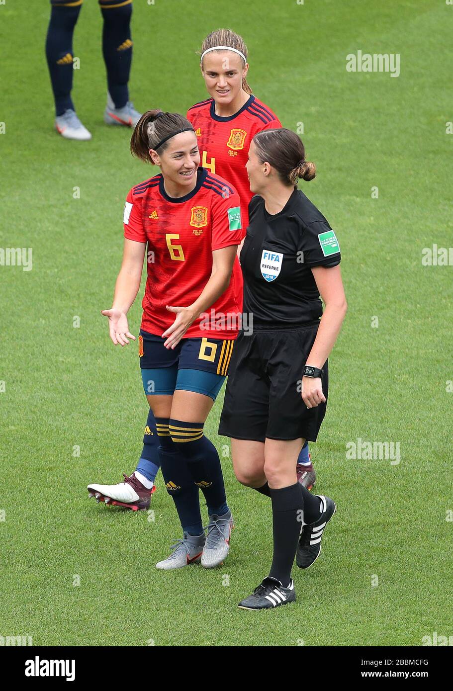 Spain's Victoria Losada (left) speaks to referee Katalin Kulcsar Stock ...