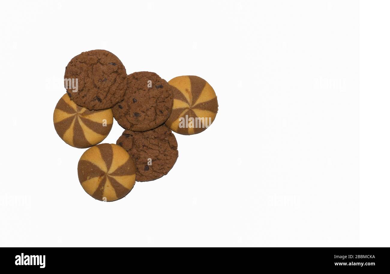close up of chocolate chip cookies isolated on white background.upper ...