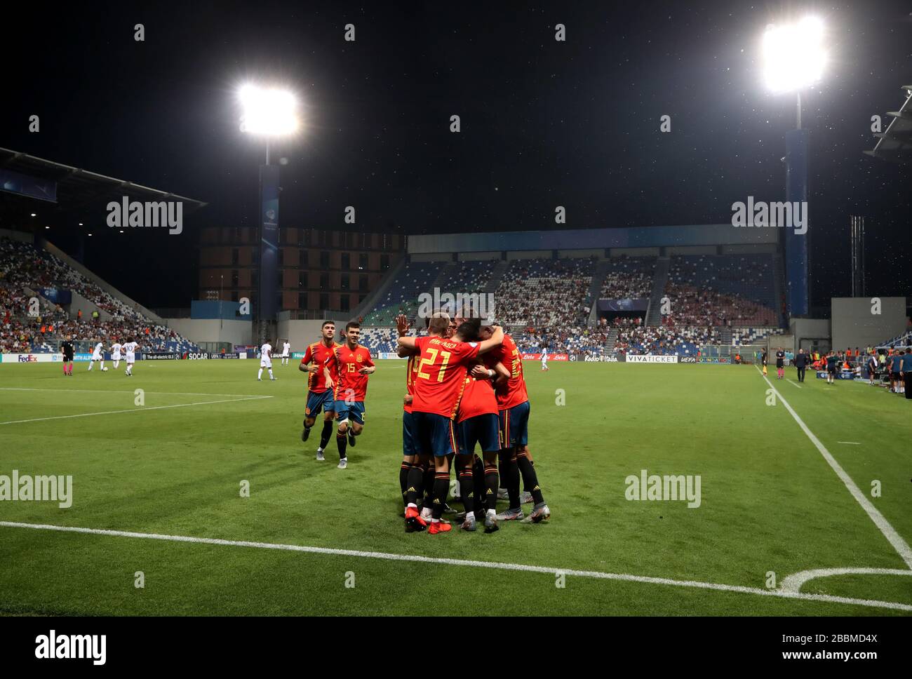 Spain U21's Dani Olmo celebrates scoring his side's third goal of the ...