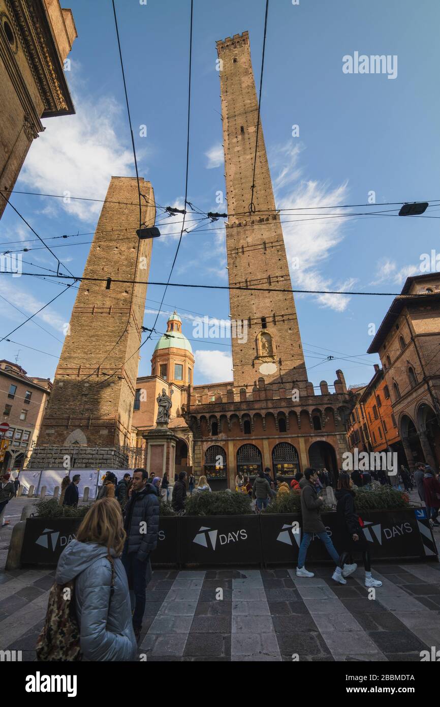 Italy, Bologna 12 February 2020.The most famous of the towers of ...
