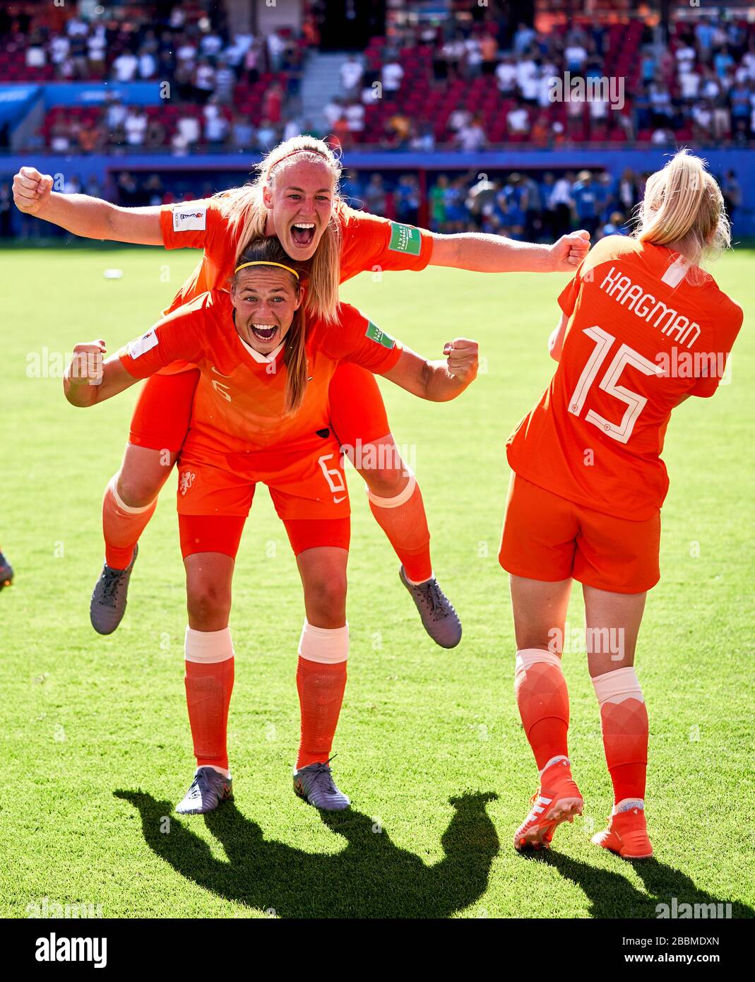 Netherlands' Anouk Dekker (bottom) and Stefanie van der Gragt celebrate ...
