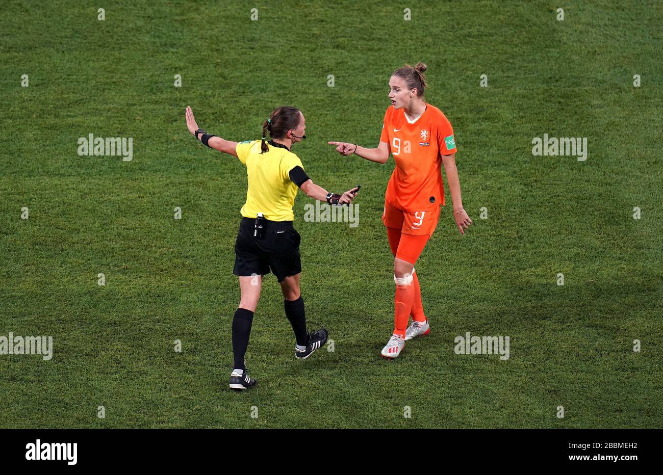Referee Marie-Soleil Beaudoin (left) has words with Netherlands ...