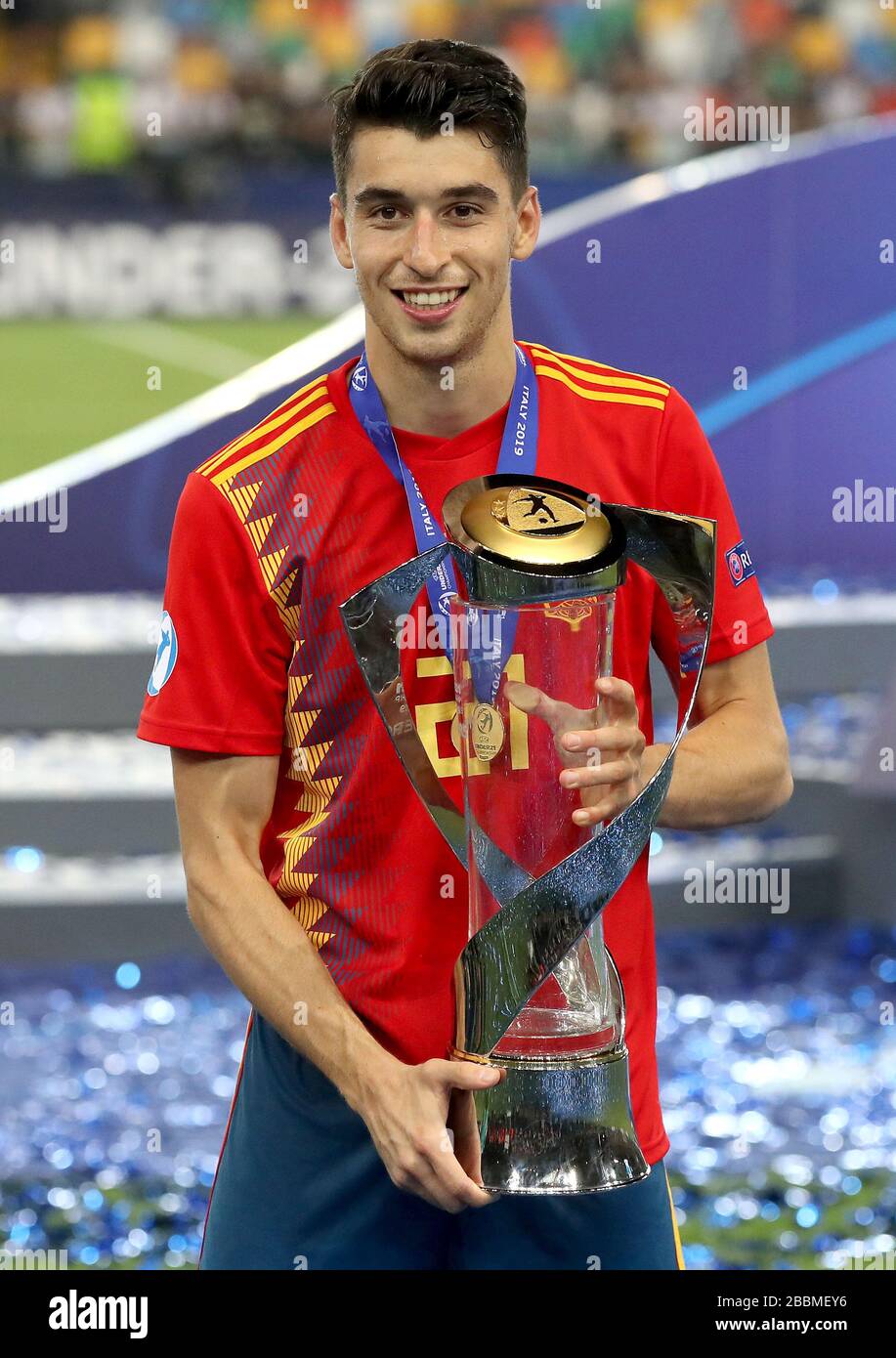 Spain U21's Marc Roca celebrates with the trophy after winning the UEFA ...