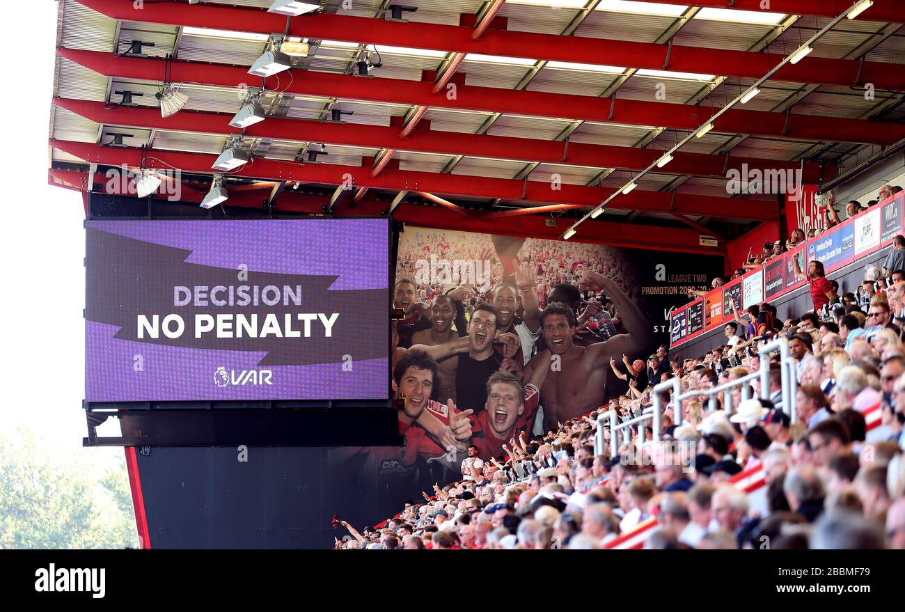 Display on the big screen showing a VAR decision for no penalty Stock ...