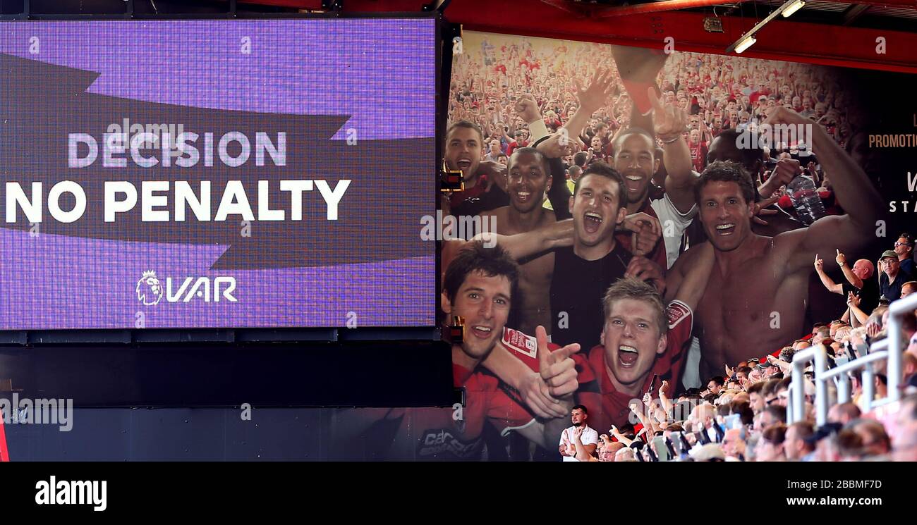 Display on the big screen showing a VAR decision for no penalty Stock ...