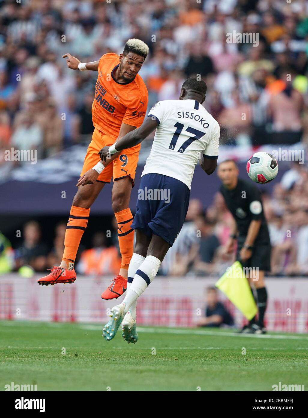 Newcastle United's Joelinton (left) and Tottenham Hotspur's Moussa ...