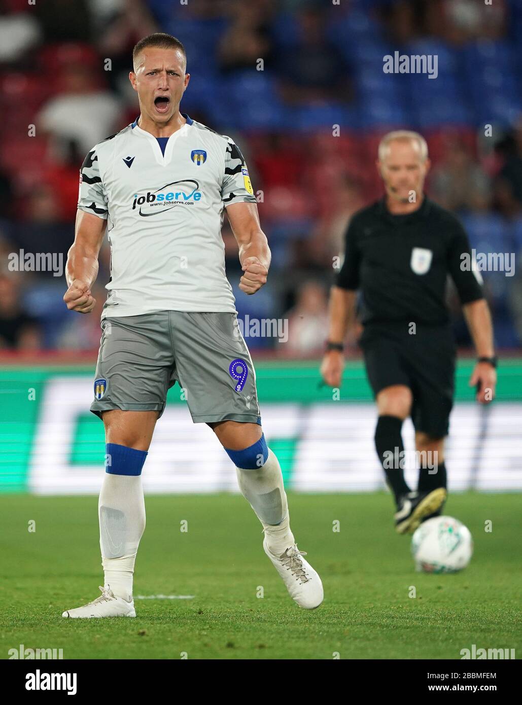 Colchester United's Luke Norris celebrates scoring a penalty in the ...
