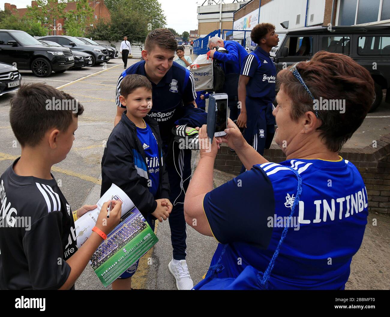 Birmingham City's Steve Seddon poses for a photo with fans before the ...