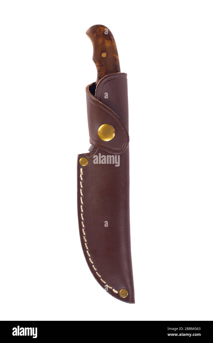 Beautiful hunting knife in the sheath isolated on white background ...
