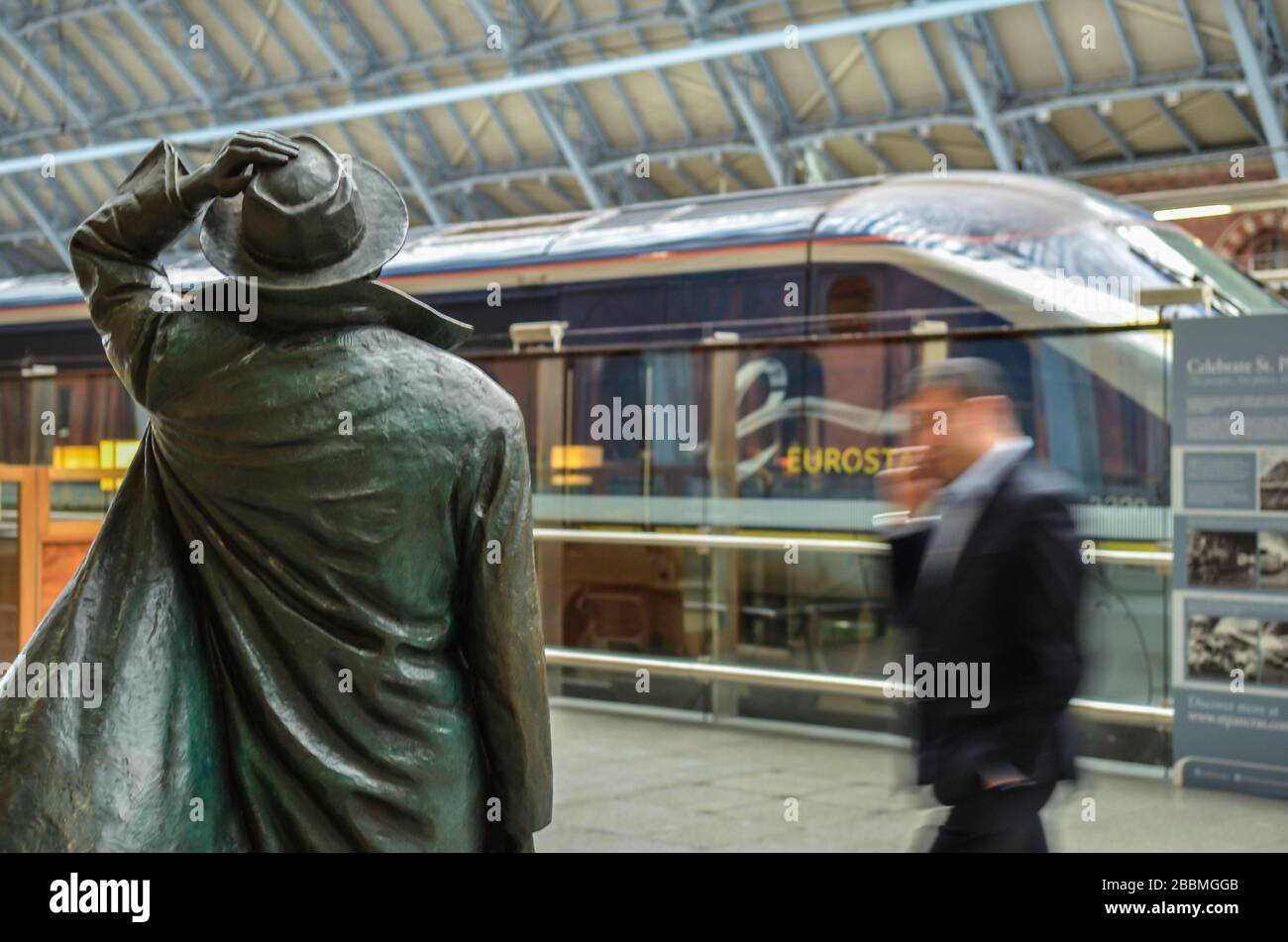 LONDON- Passenger statue inside St Pancras International Station next ...