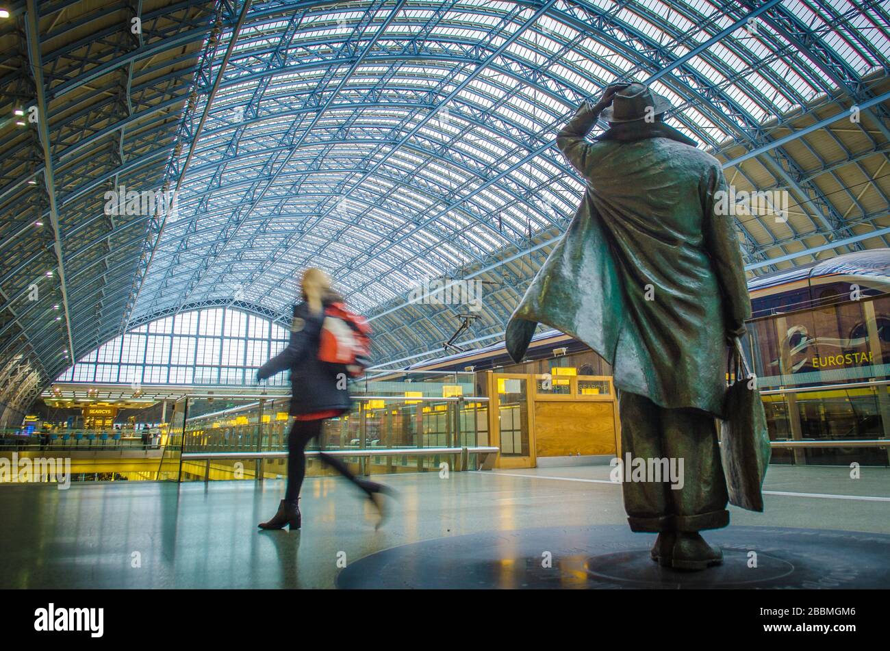 LONDON- Passenger statue inside St Pancras International Station next ...