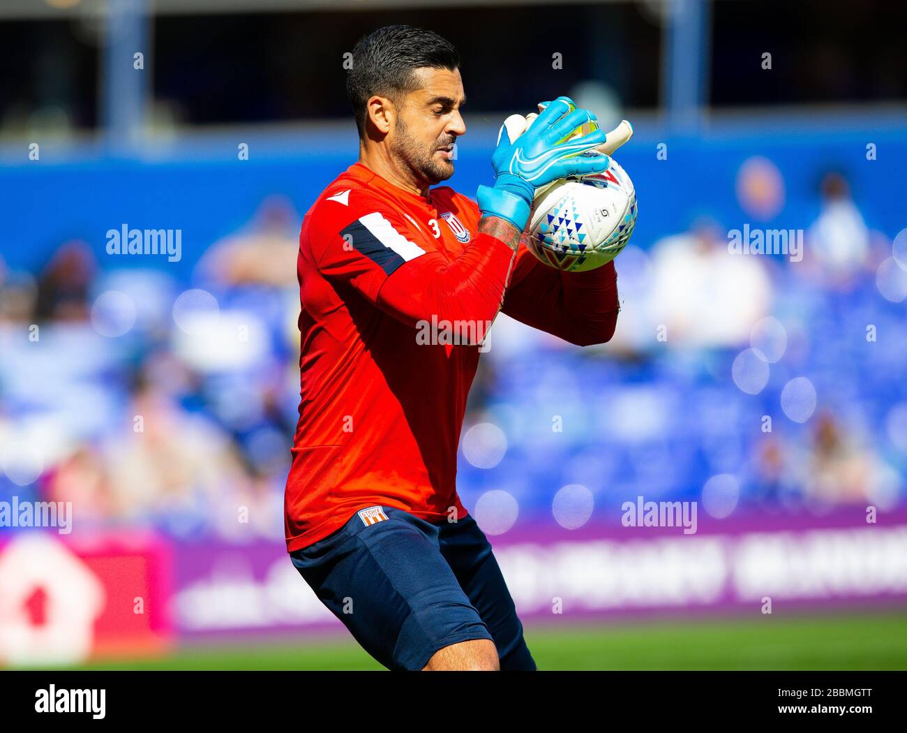 Stoke City goalkeeper Adam Federici warming up before the game during ...