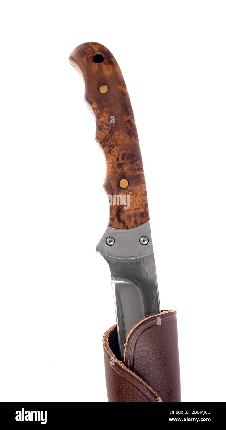 Beautiful hunting knife in the sheath isolated on white background ...