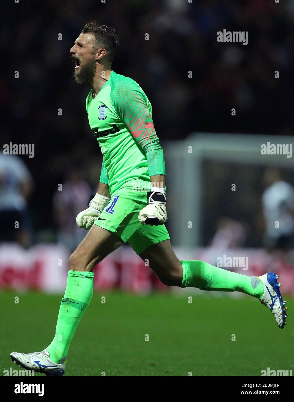 Preston North End goalkeeper Declan Rudd celebrates his side's third ...