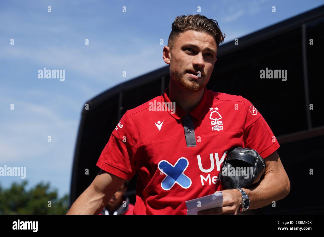 Nottingham Forest's Matty Cash arrives at Craven Cottage Stock Photo ...