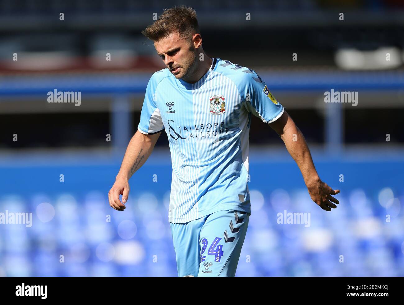 Coventry City's Matty Godden goes down injured with a dislocated finger ...