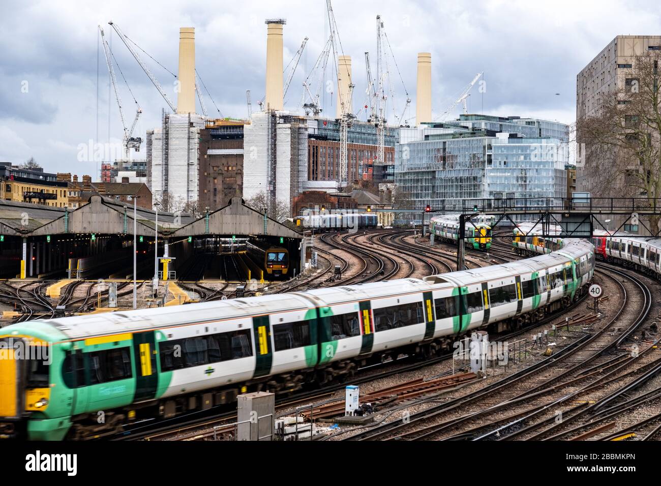 A Southern train arriving in to Victoria London Station with Battersea ...