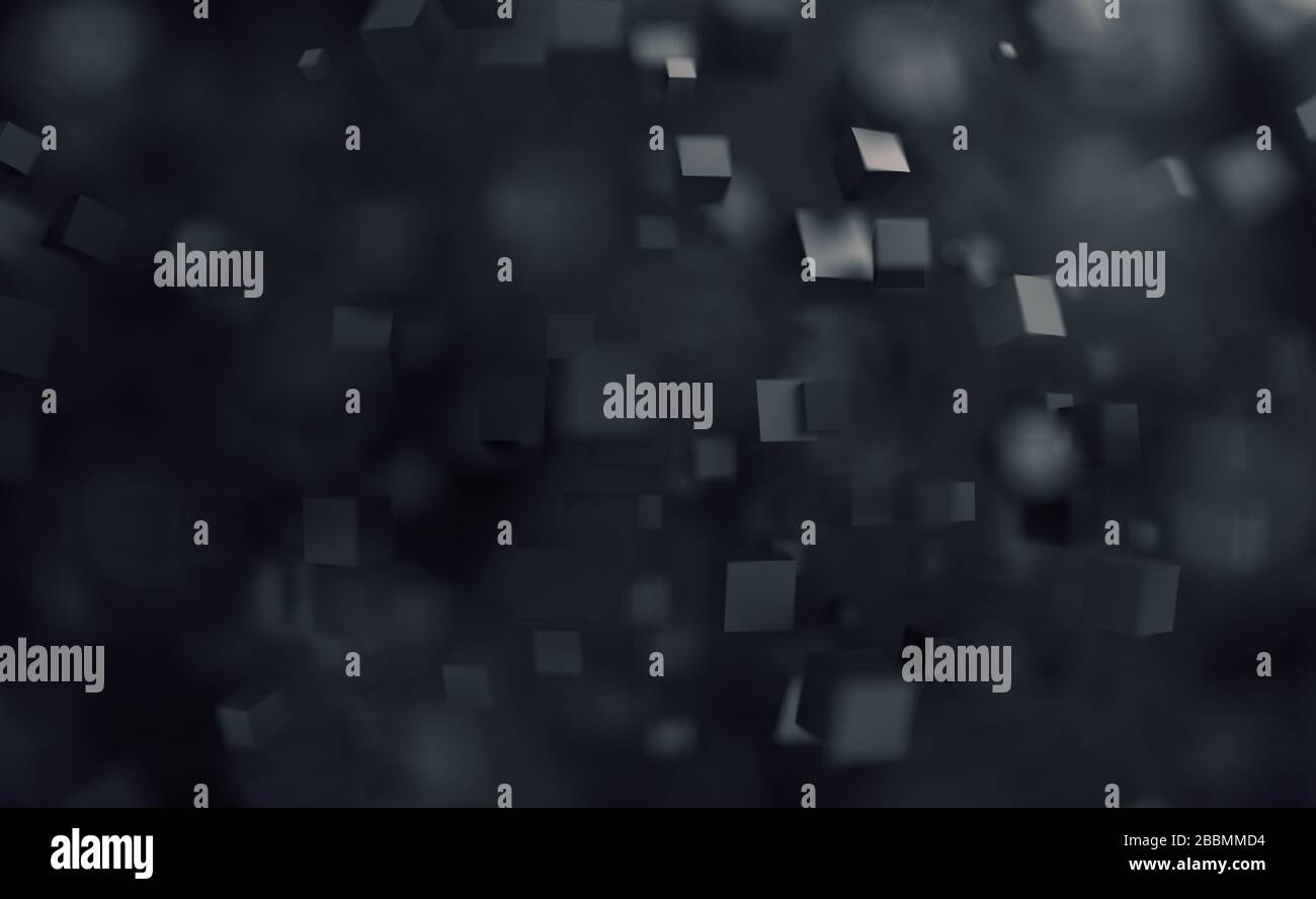 Abstract 3d rendering of chaotic cubes. Flying shapes in empty space. Dynamic background with ...