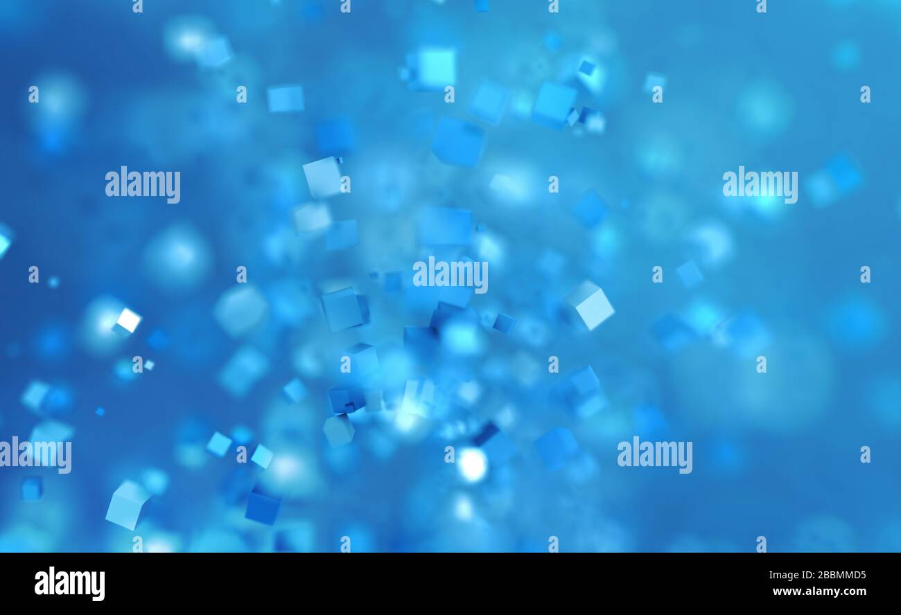 Abstract 3d rendering of chaotic cubes. Flying shapes in empty space. Dynamic background with ...