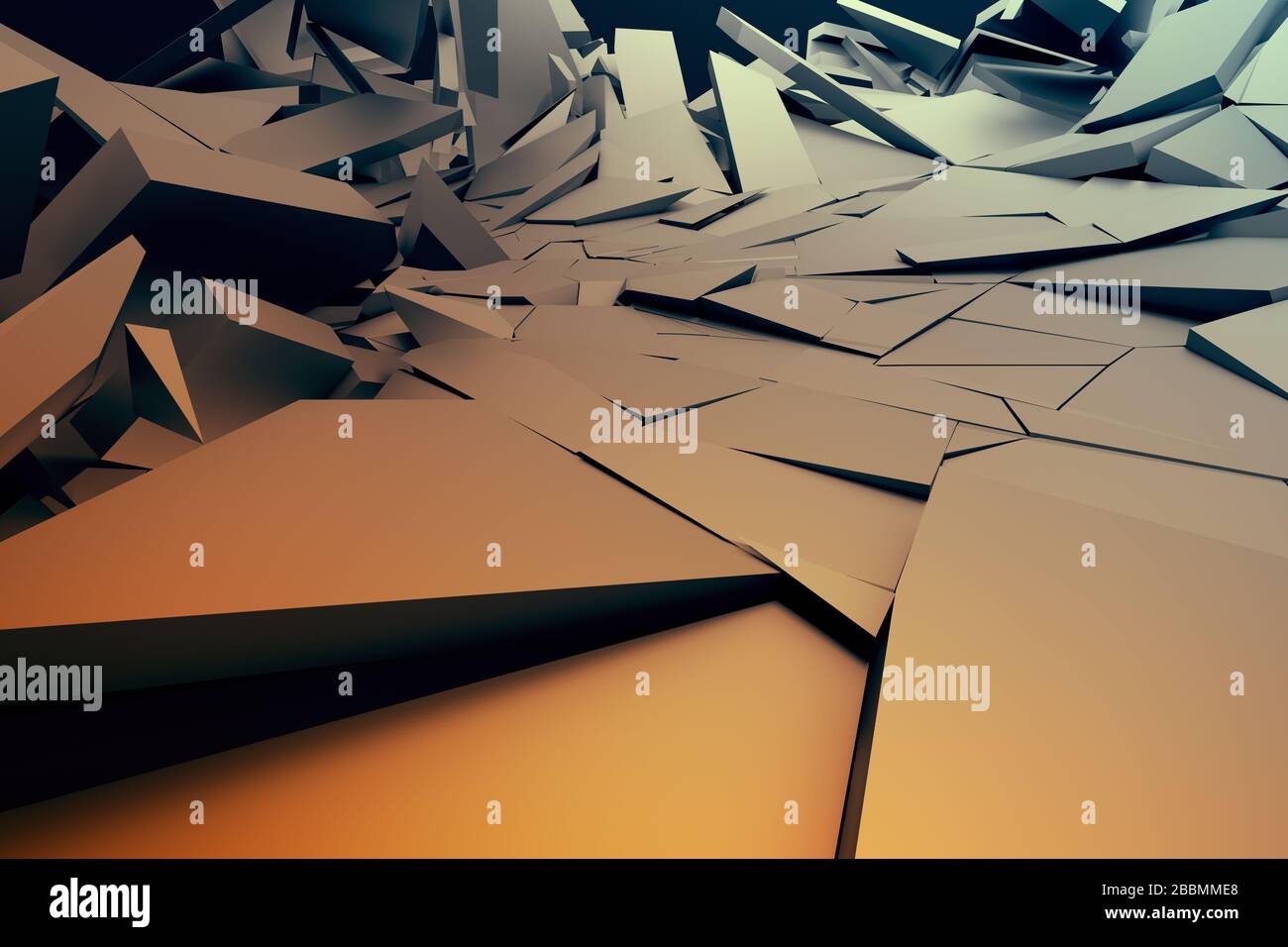 Abstract 3d rendering of cracked surface. Background with broken shape. Wall destruction ...