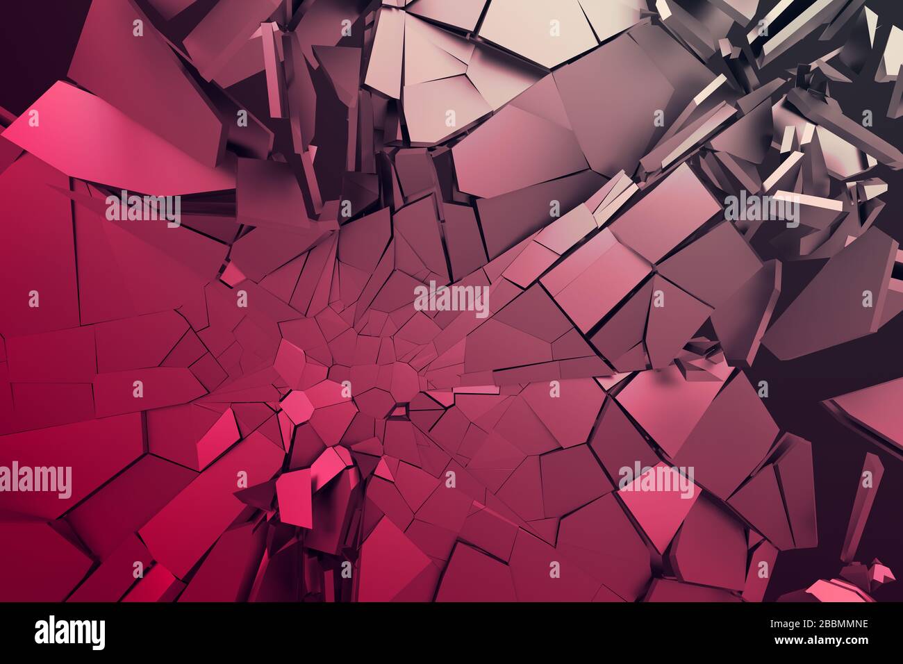 Abstract 3d rendering of cracked surface. Background with broken shape. Wall destruction ...
