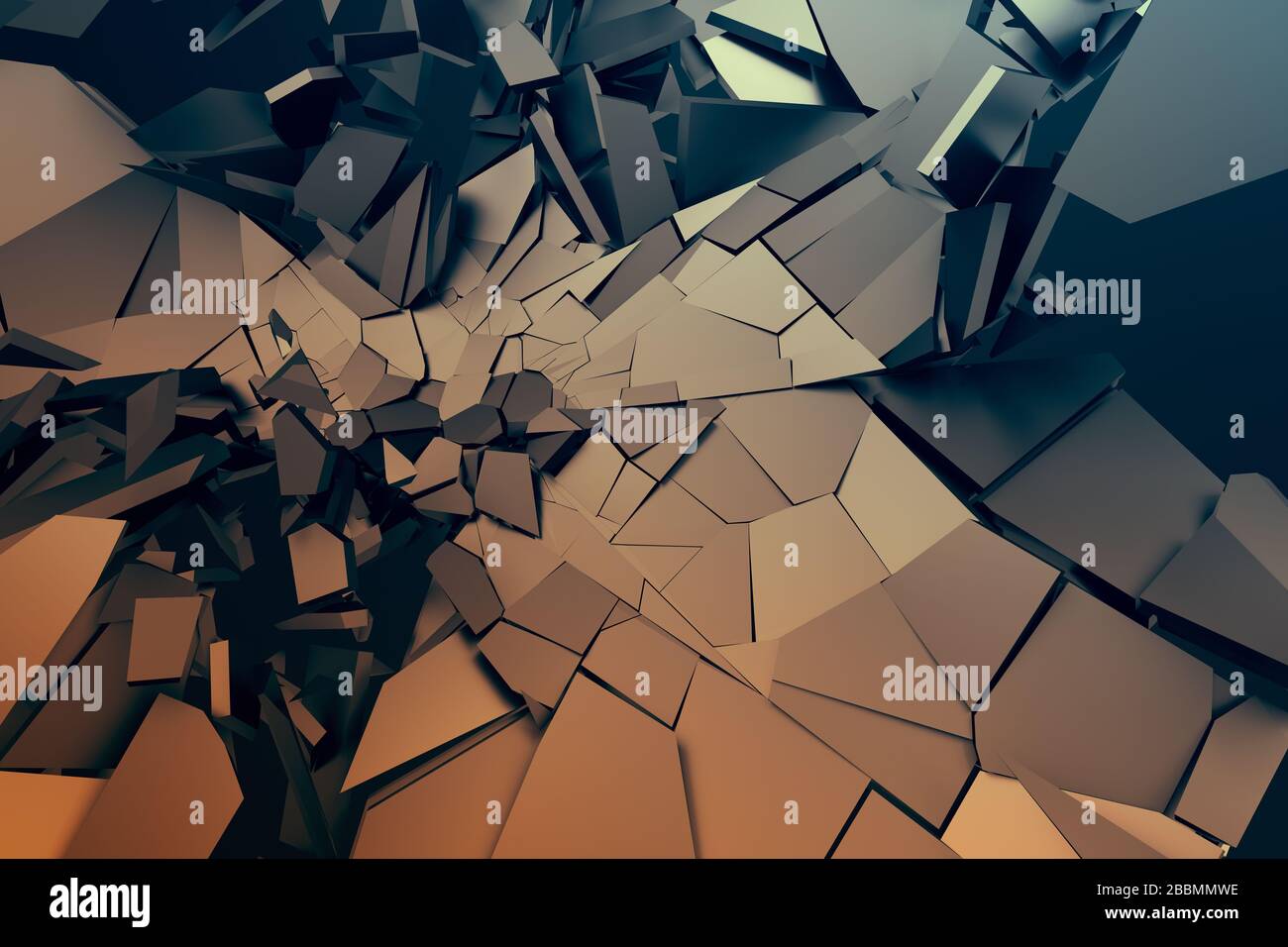 Abstract 3d rendering of cracked surface. Background with broken shape. Wall destruction ...