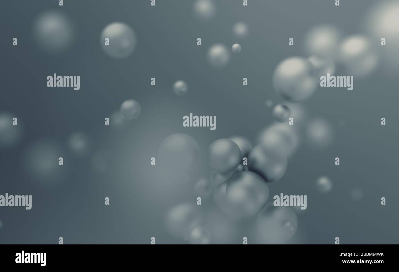 Abstract 3d rendering of chaotic spheres. Flying particles in empty space. Dynamic shape ...