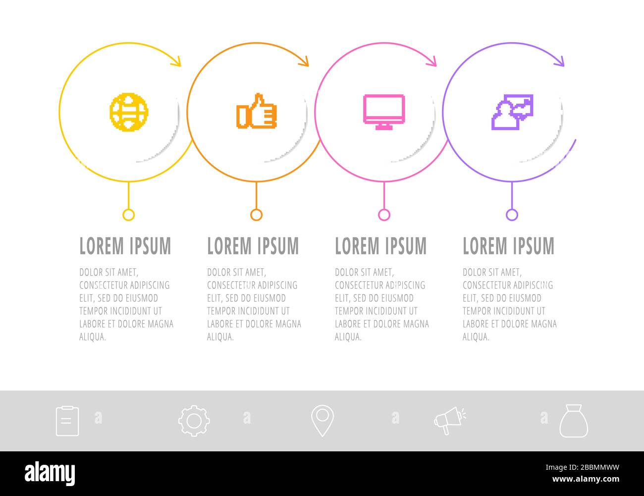 Business diagram with 4 circular elements with arrows. Vector flat ...