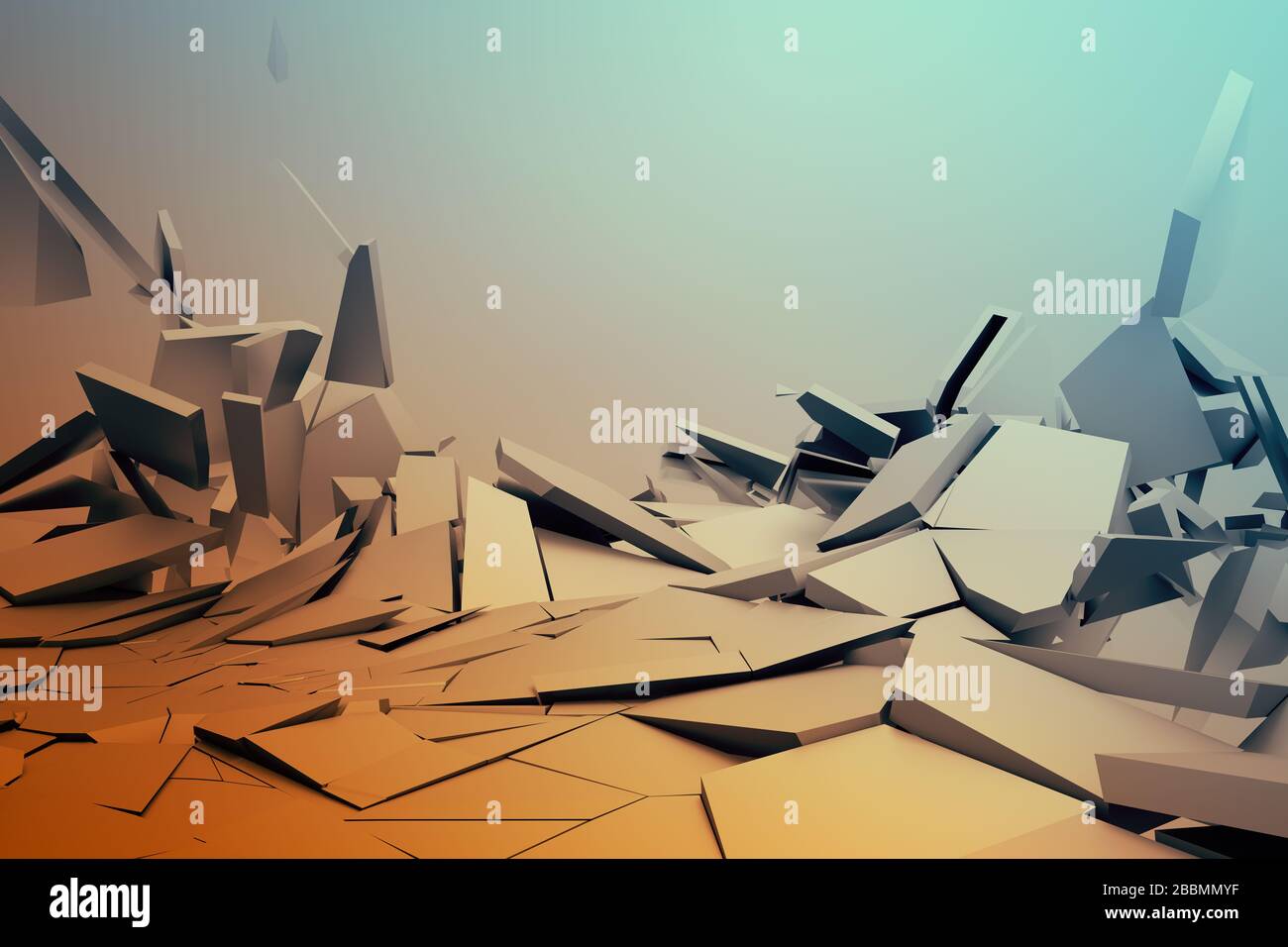 Abstract 3d rendering of cracked surface. Background with broken shape. Wall destruction ...