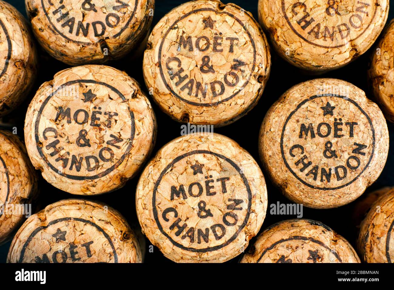 Tambov, Russian Federation -February 14, 2020 A lot of Moet & Chandon ...